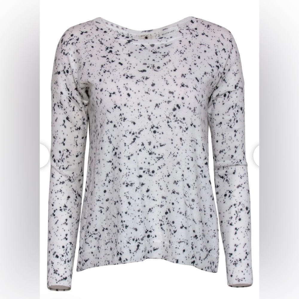 White + Warren Black And White Paint Splatter Sweater… - Gem